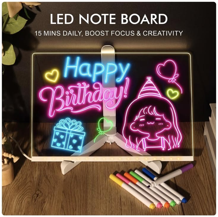 LED Acrylic Drawing Board for Kids – Neon Light Message Board with Pens ...